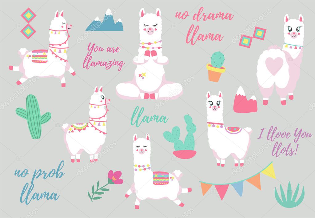 patrón de ilustración vectorial de lindos lamas sobre fondo gris 2022