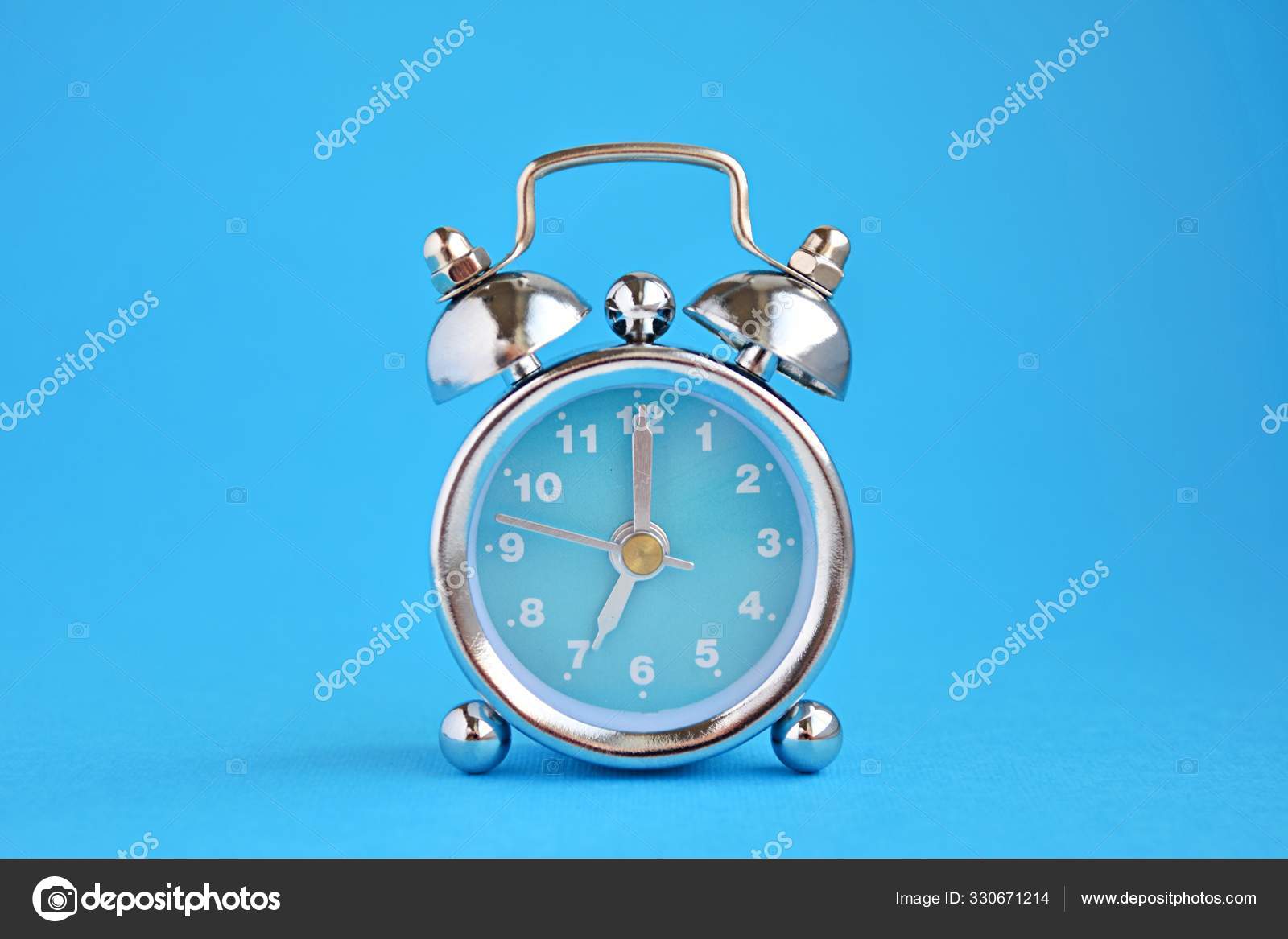 Retro Alarm Clock Light Blue Background Free Space Text Good — Stock ...