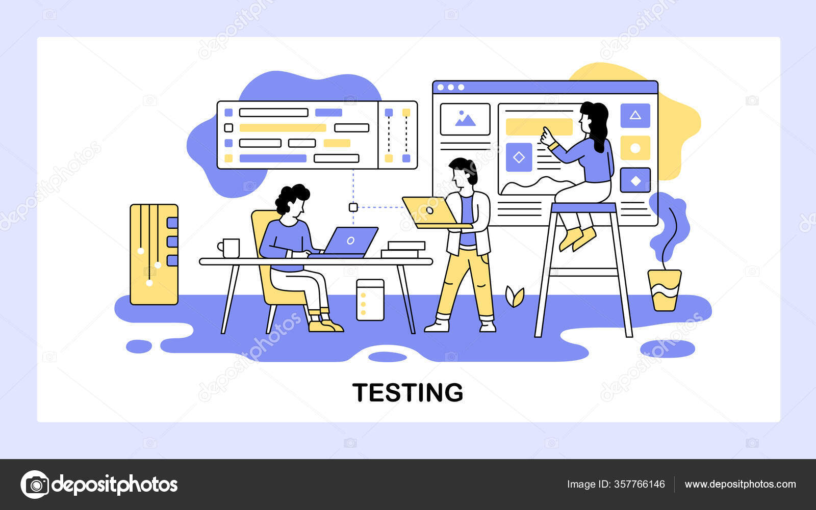 Software development team work together. Developer testing new software ...