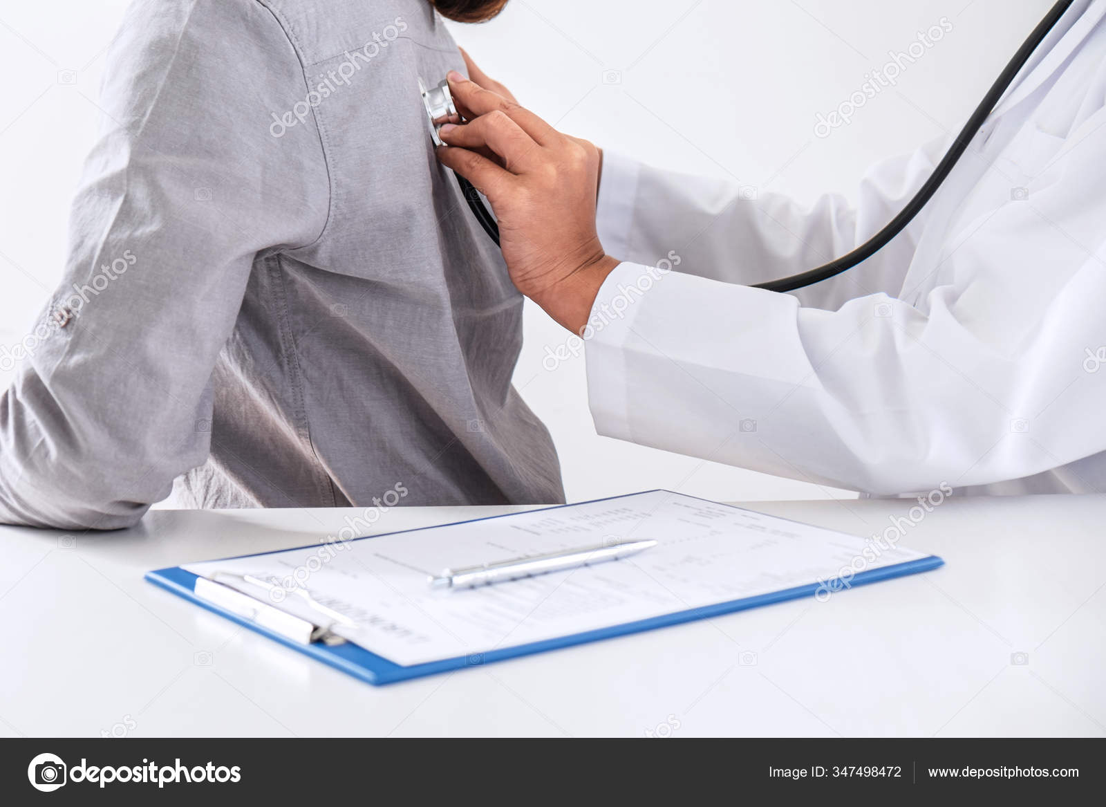 Doctor Using Stethoscope Checking Patient Problem Illness Sickness ...