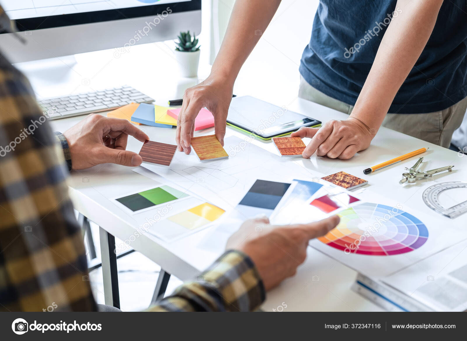 Team Design Young Interior Graphic Designer Working House Project ...