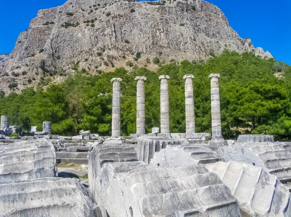 columns and ruins of an ancient Roman temple on the mountain in Turkey ...