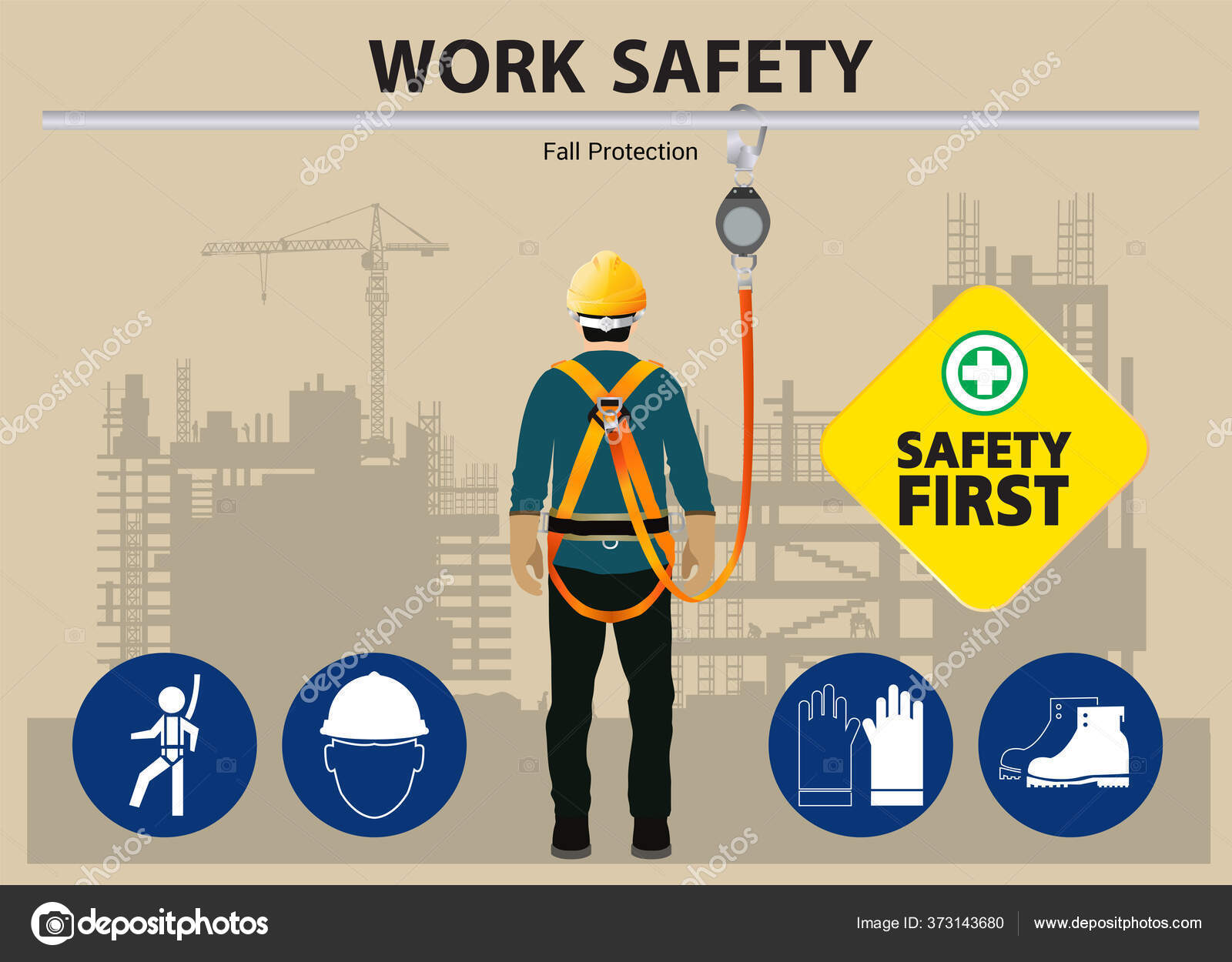 Fall Protection Construction Worker Safety First Vector Design Stock ...