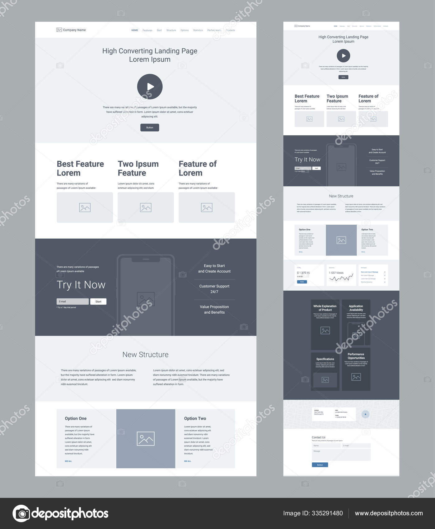 Landing Page Wireframe Design Business One Page Website Layout Template ...