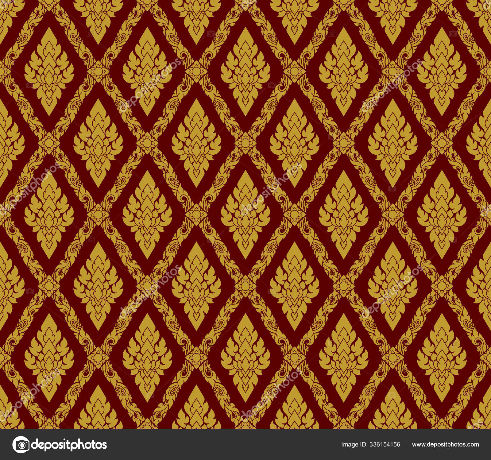 Seamless Pattern, Golden Thai Art On Red Background. Stock Vector Image ...