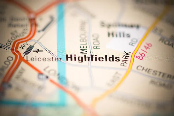 Highfields on a geographical map of UK - Stock Image - Everypixel
