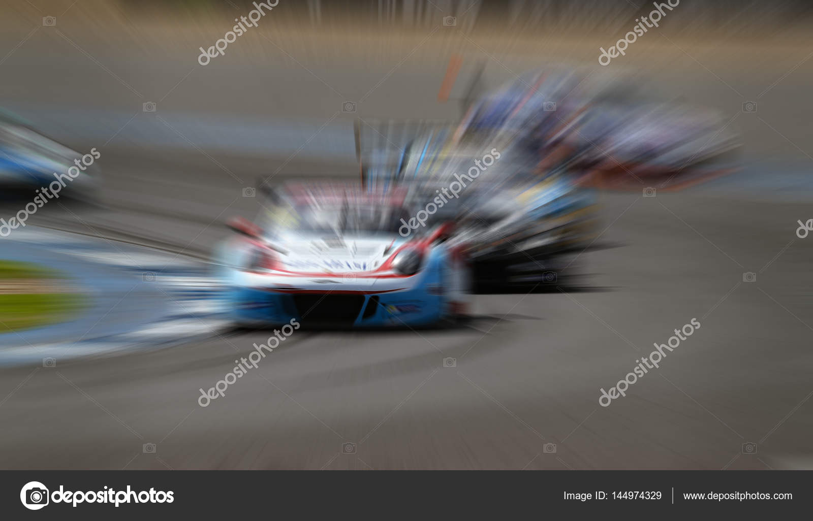 Car racing on the road and track with motion blur and Radial blu ...
