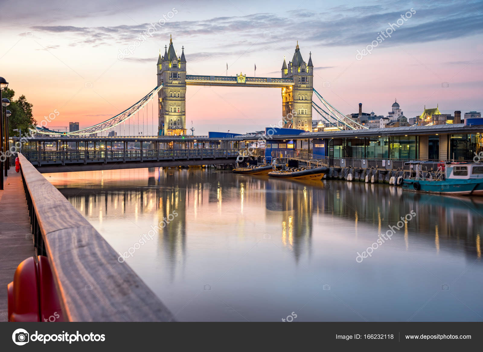 Tower Bridge with moored boats Stock Photo by ©sakhanphotography 166232118