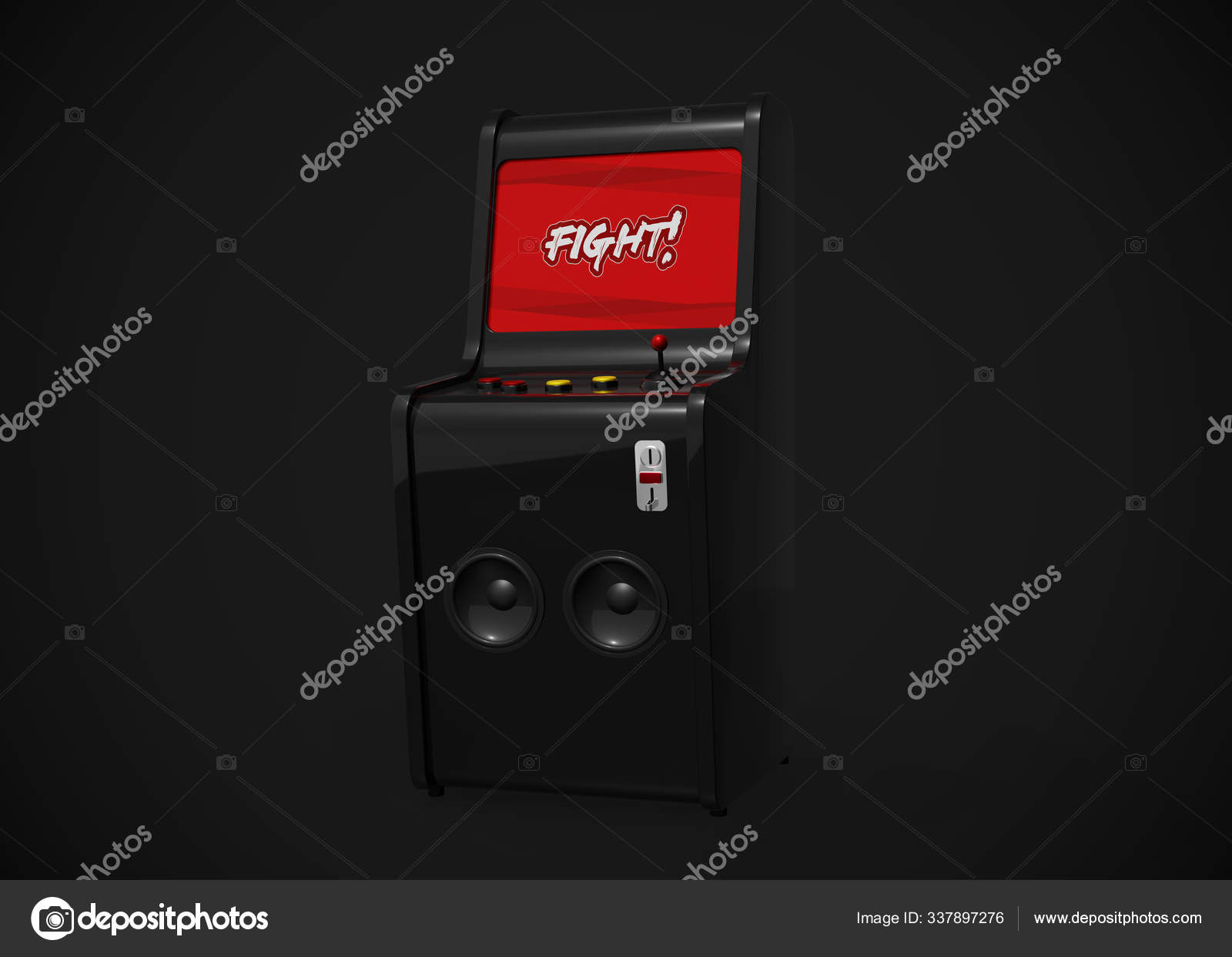 Arcade Machine Fight Screen Retro Gaming Style Joystick Buttons Render ...