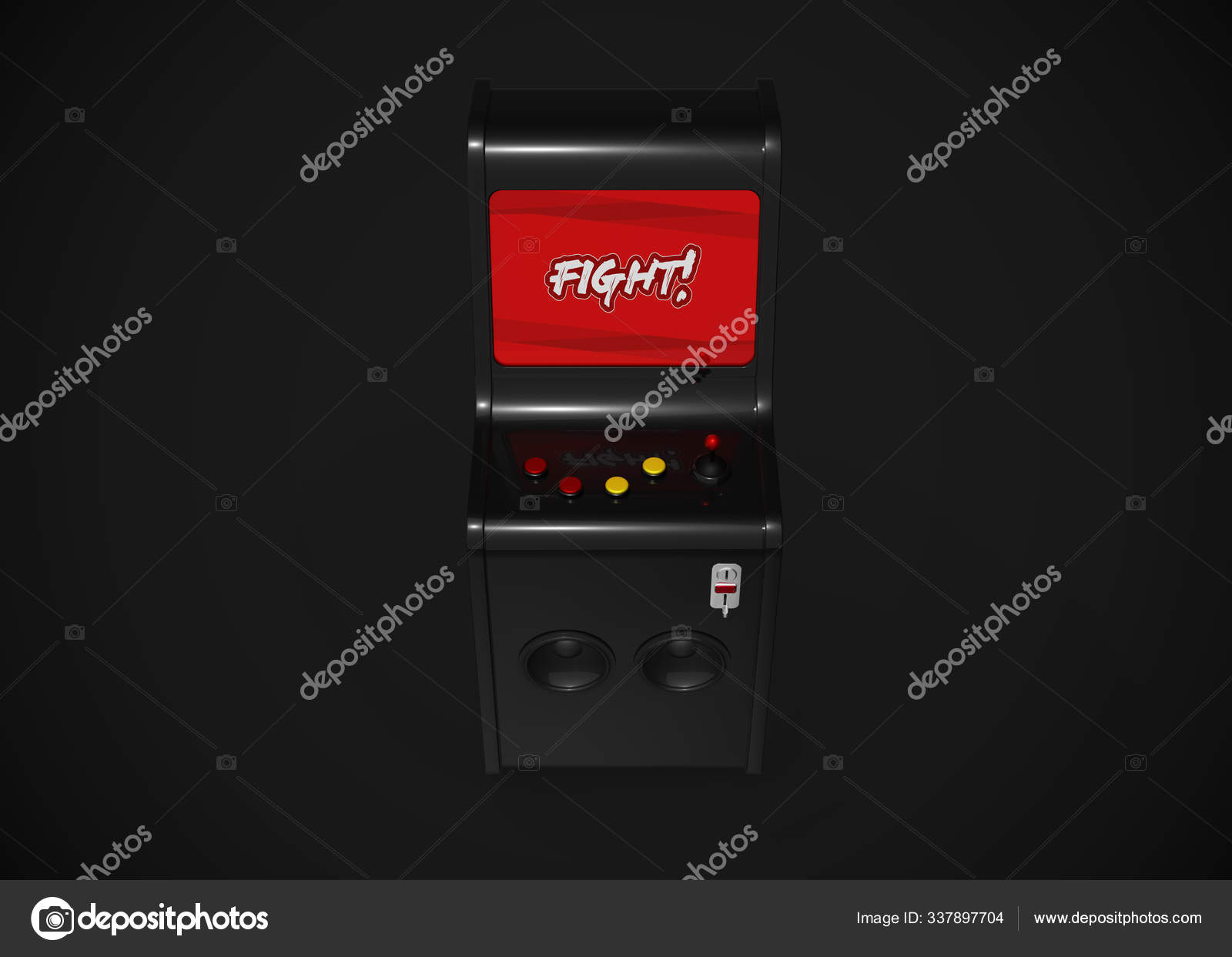 Arcade Machine Fight Screen Retro Gaming Style Joystick Buttons Render ...