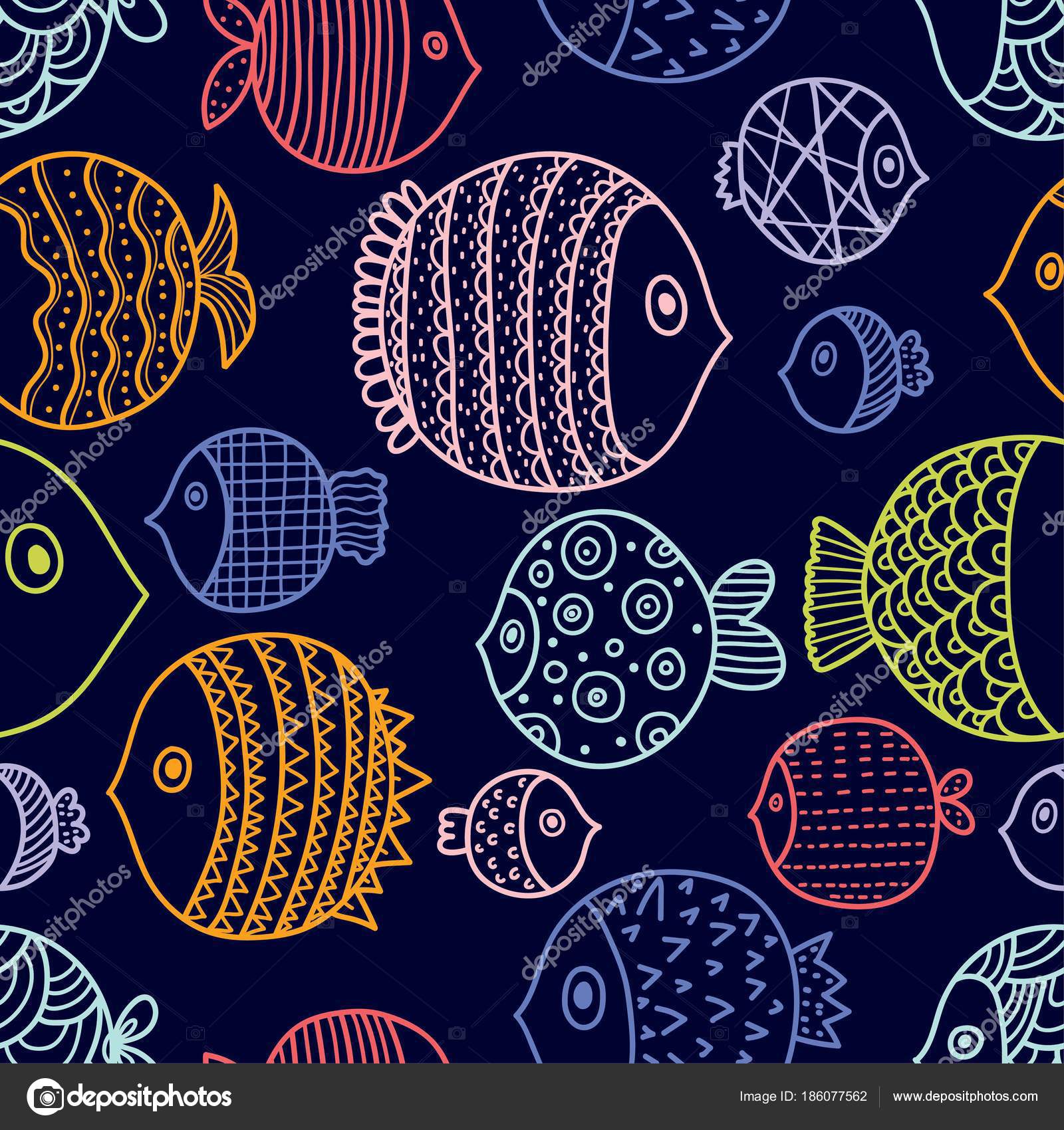 Cute Line Fish Kids Background Seamless Pattern Stock Vector by ...