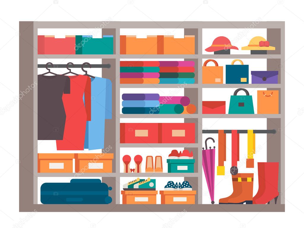 Wardrobe, clothes storage, closet. Vector illustration — Stock Vector ...