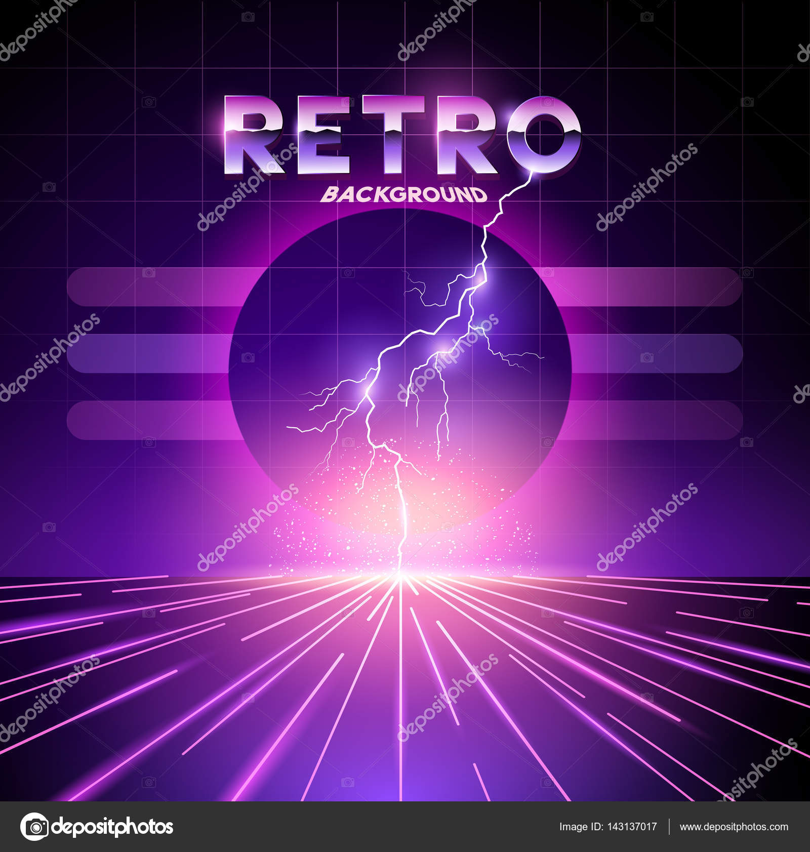 Retro 1980's neon horizon background with lightning bolts Stock Vector ... Retro 1980's neon horizon background with lightning bolts Stock Vector ...