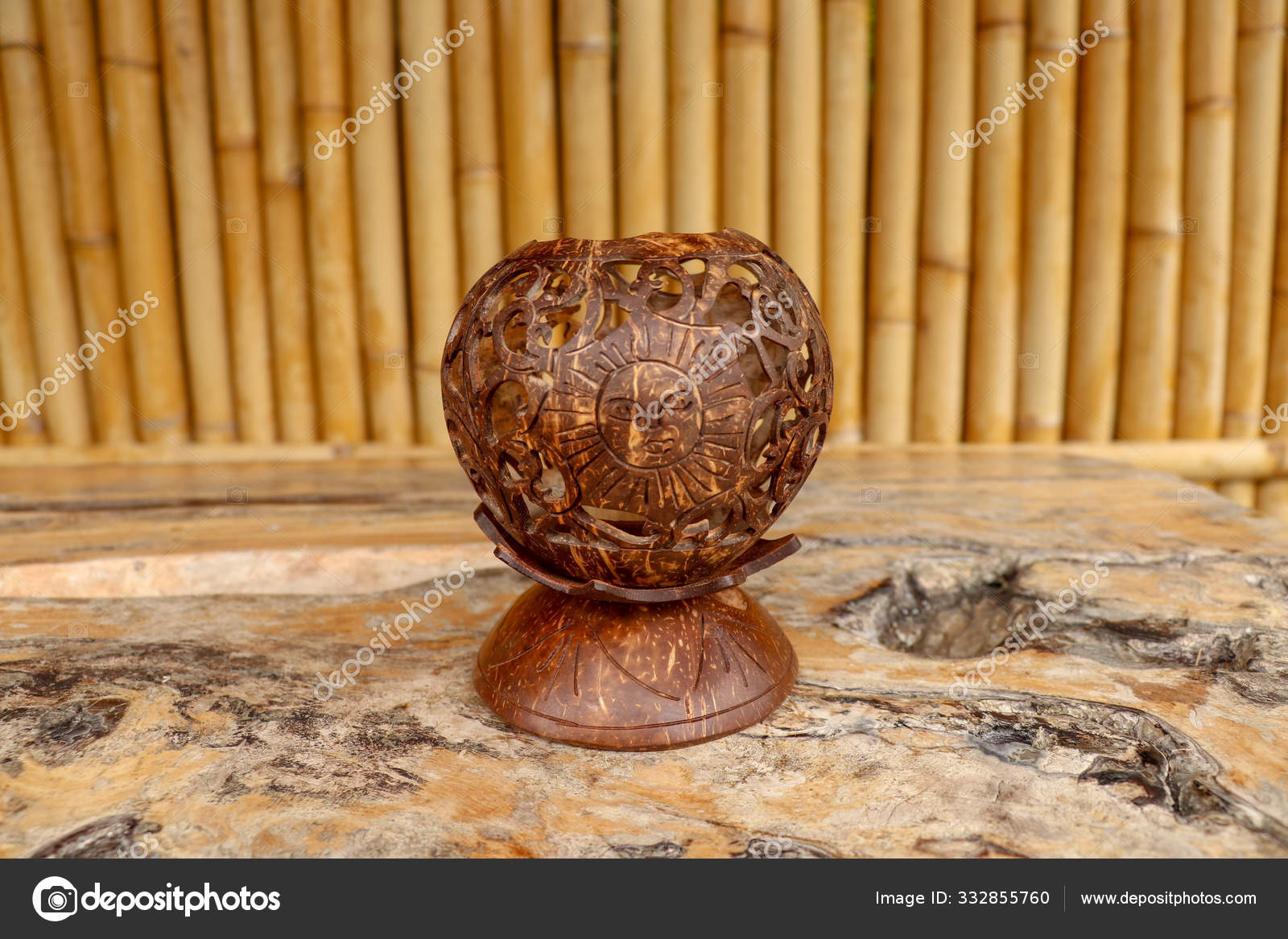 Coconut shell carving. Handicraft of indigenous people in Bali, — Stock ...