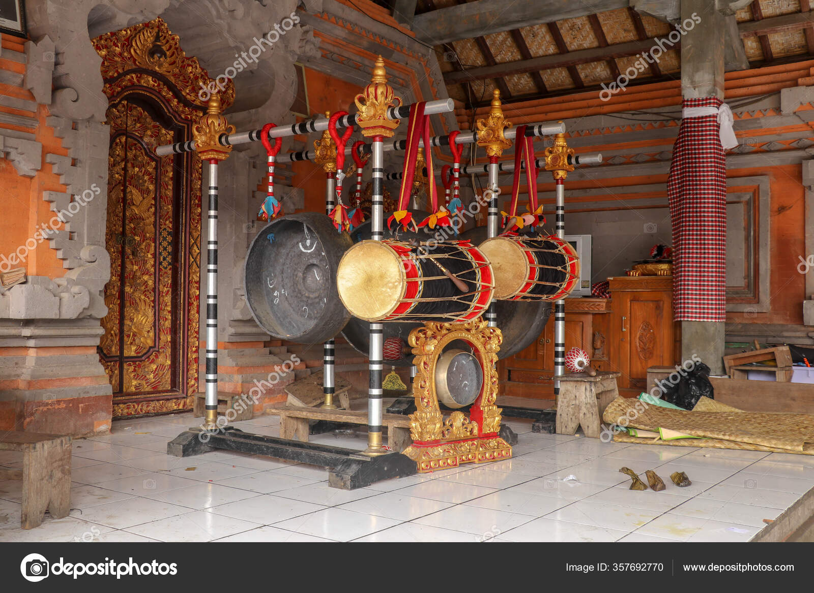 Musical Instruments Hindu Temple Bali Island Indonesia Drums Gongs ...