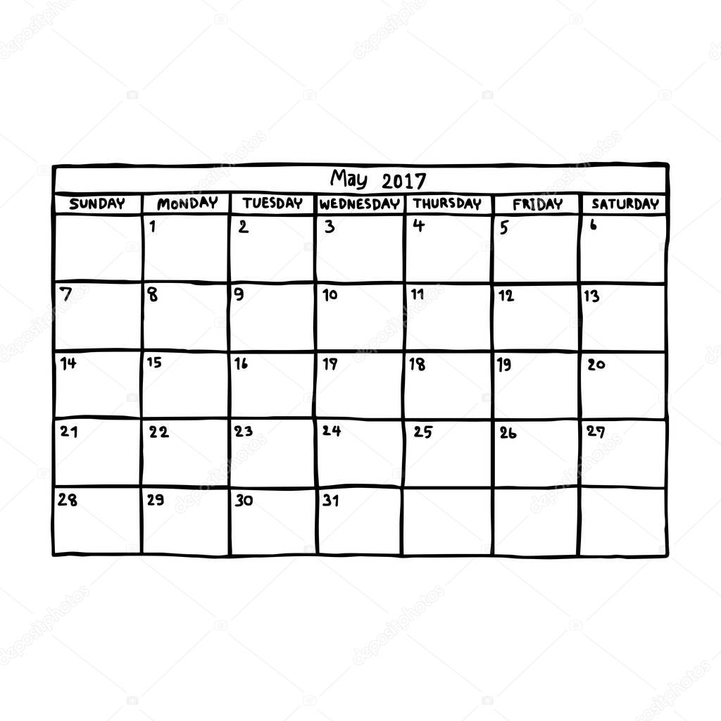 calendario mayo 2017 - ilustraci n vectorial boceto dibujado a mano con ...