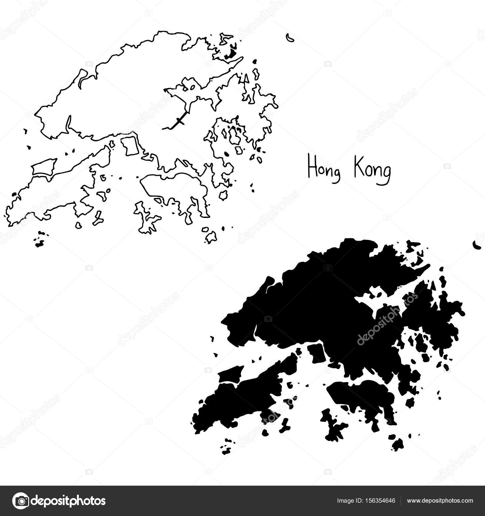 Outline and silhouette map of Hong Kong - vector illustration hand ...