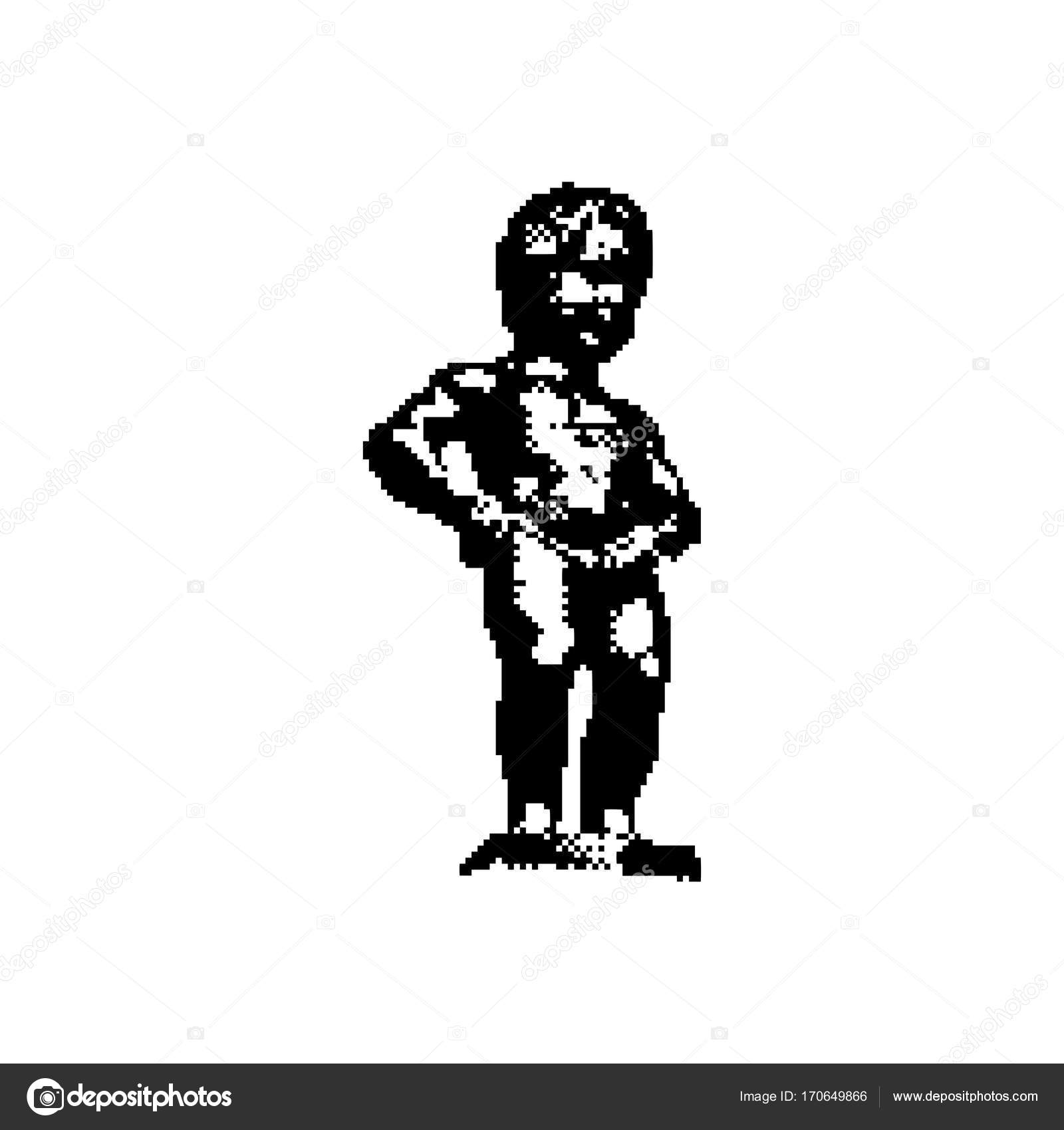 Manneken Pis statue in Brussels Belgium black 8 bit minimalistic pixel ...