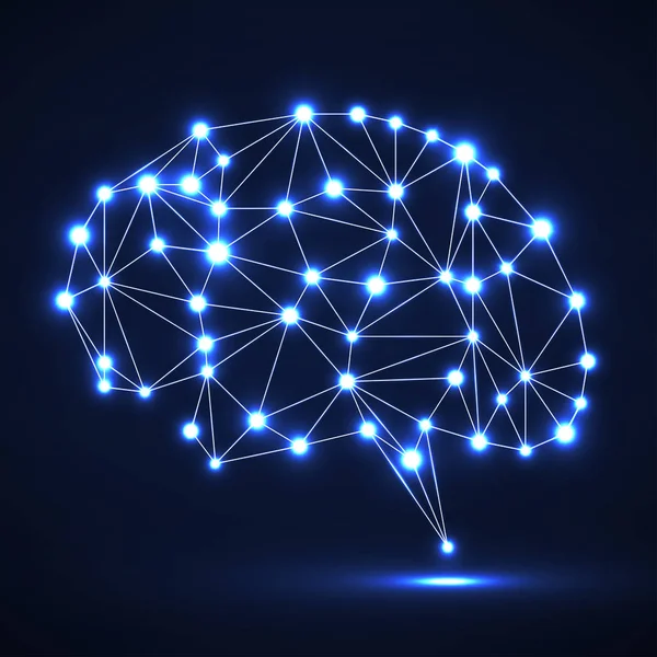 Abstract polygonal brain with glowing dots and lines, network ...