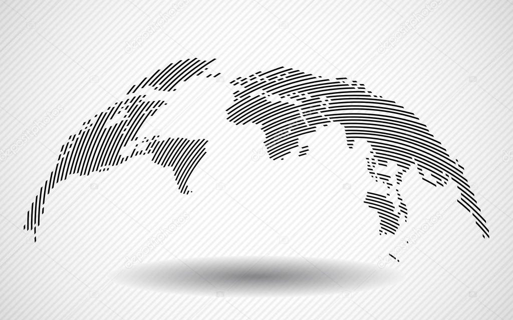 Resumen Mapa del mundo con líneas. Mapa de rayas del mundo. Vector 2024