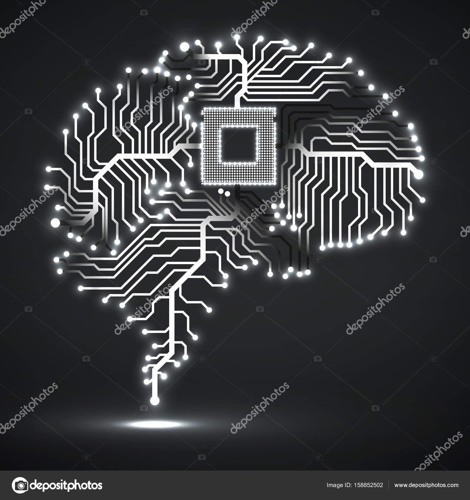 Abstract technological glowing brain. Cpu. Circuit board. Vector Stock ...