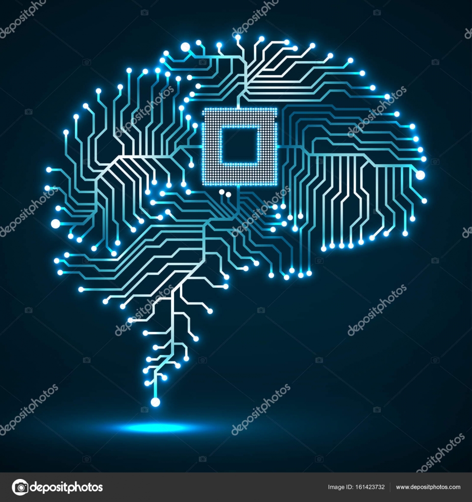 Abstract technological glowing brain. Cpu. Circuit board. Vector Stock ...