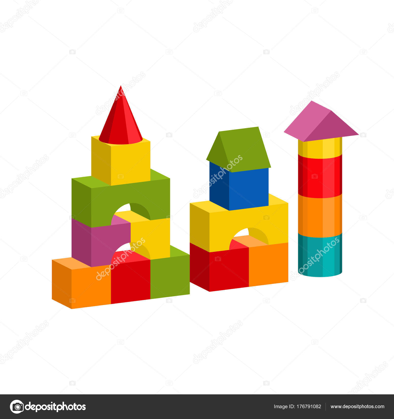 Colorful blocks toy building tower, castle, house Stock Vector Image by ...