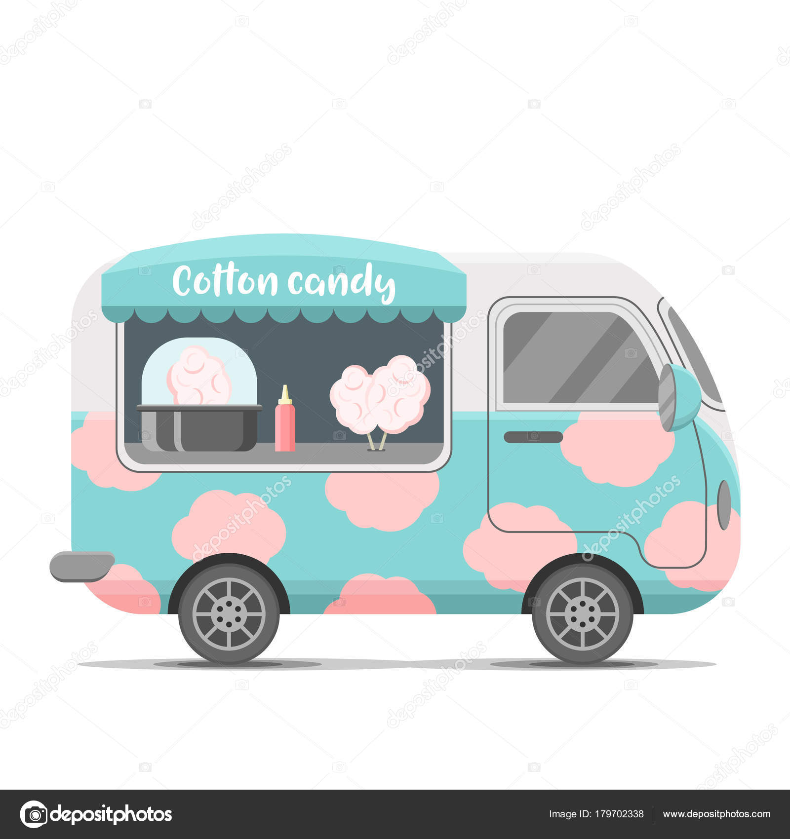 Cotton candy street food vector caravan trailer Stock Vector Image by ...
