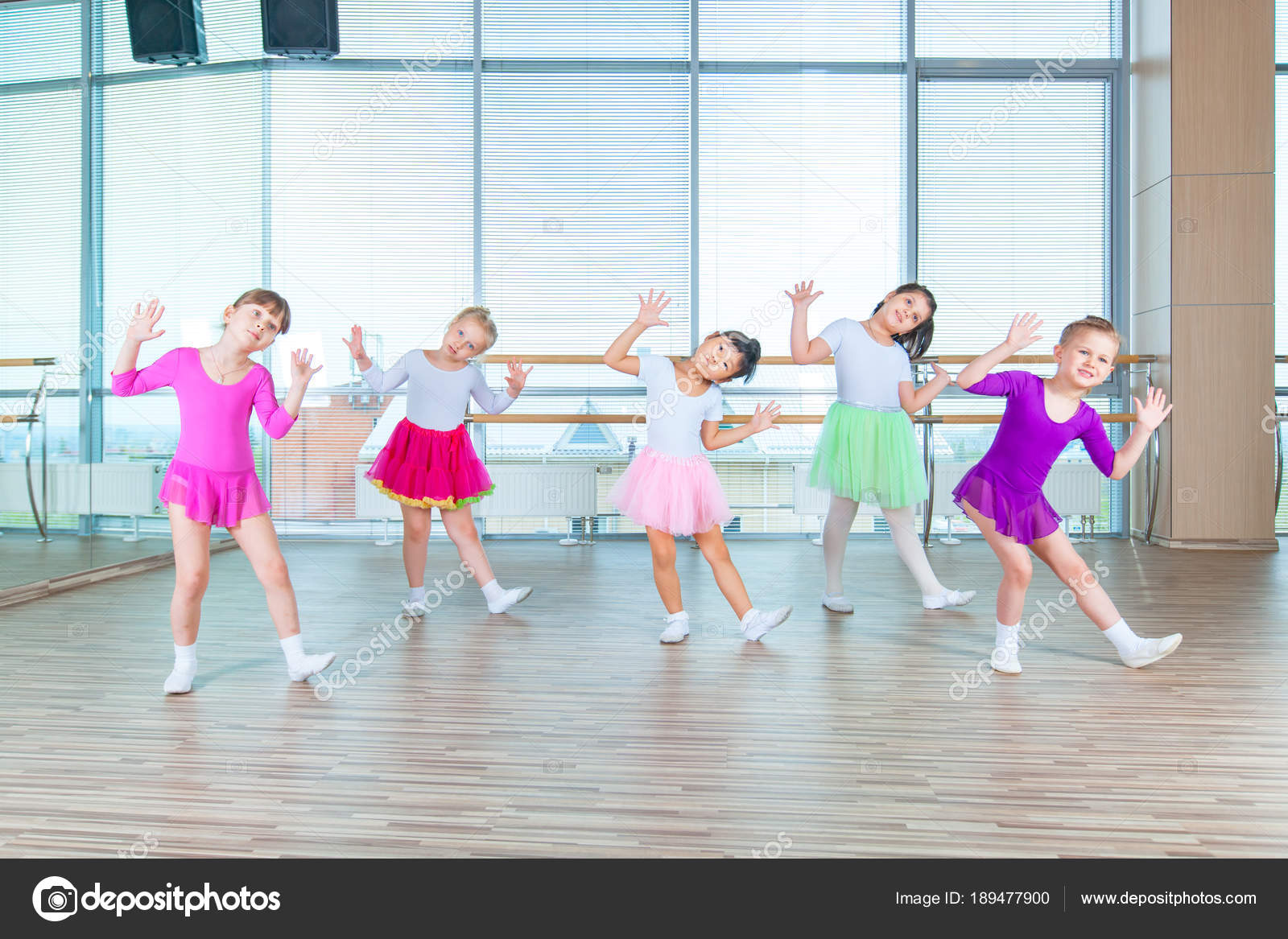 Children dancing in choreography class. happy children dancing on in ...