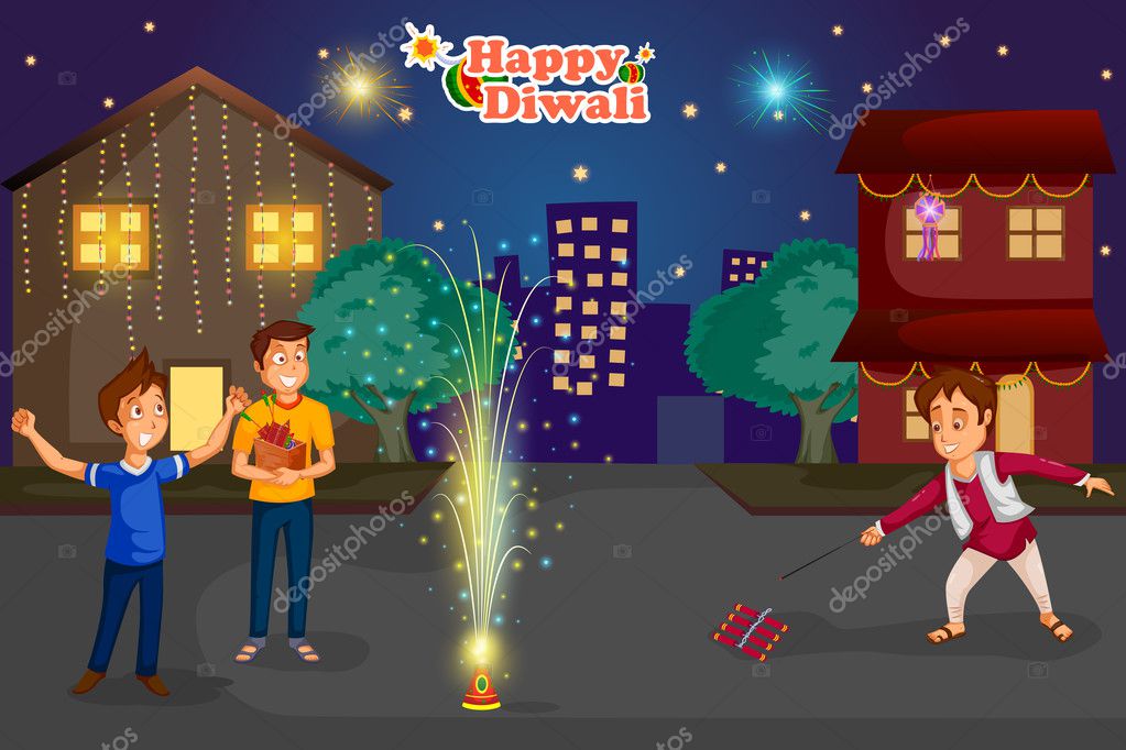 Kids enjoying firecracker celebrating Diwali festival of India Stock ...