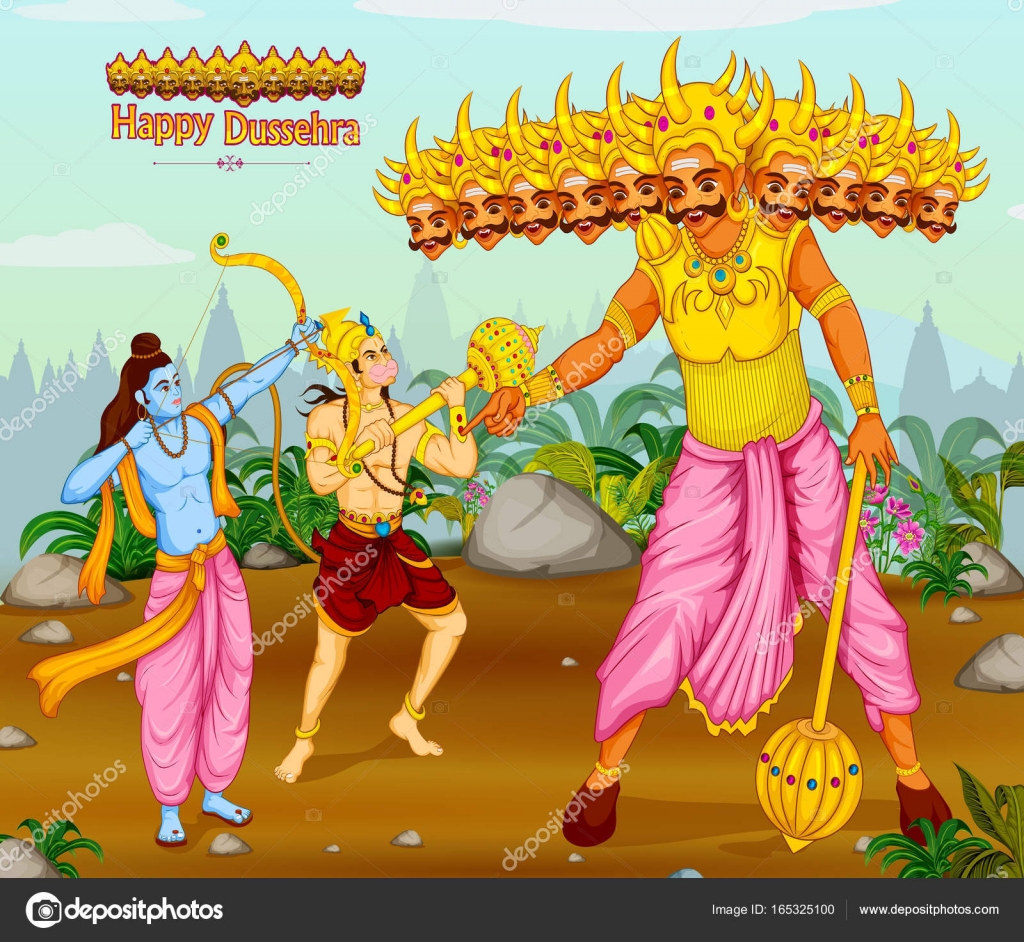 Lord Rama killing Ravana during Dussehra festival of India Stock Vector ...