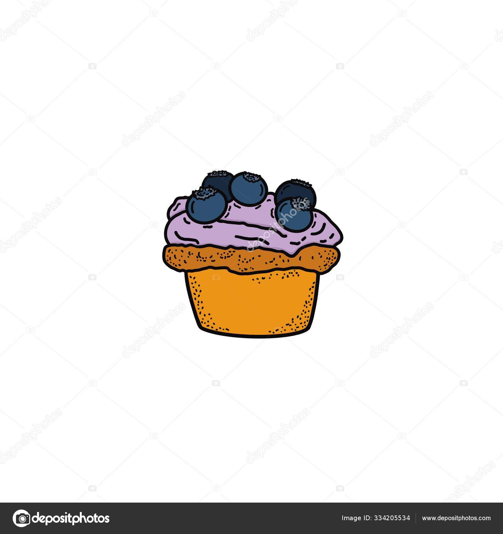 Blueberry Cupcake Cream Five Blueberries Delicious Cute Baked Dessert ...