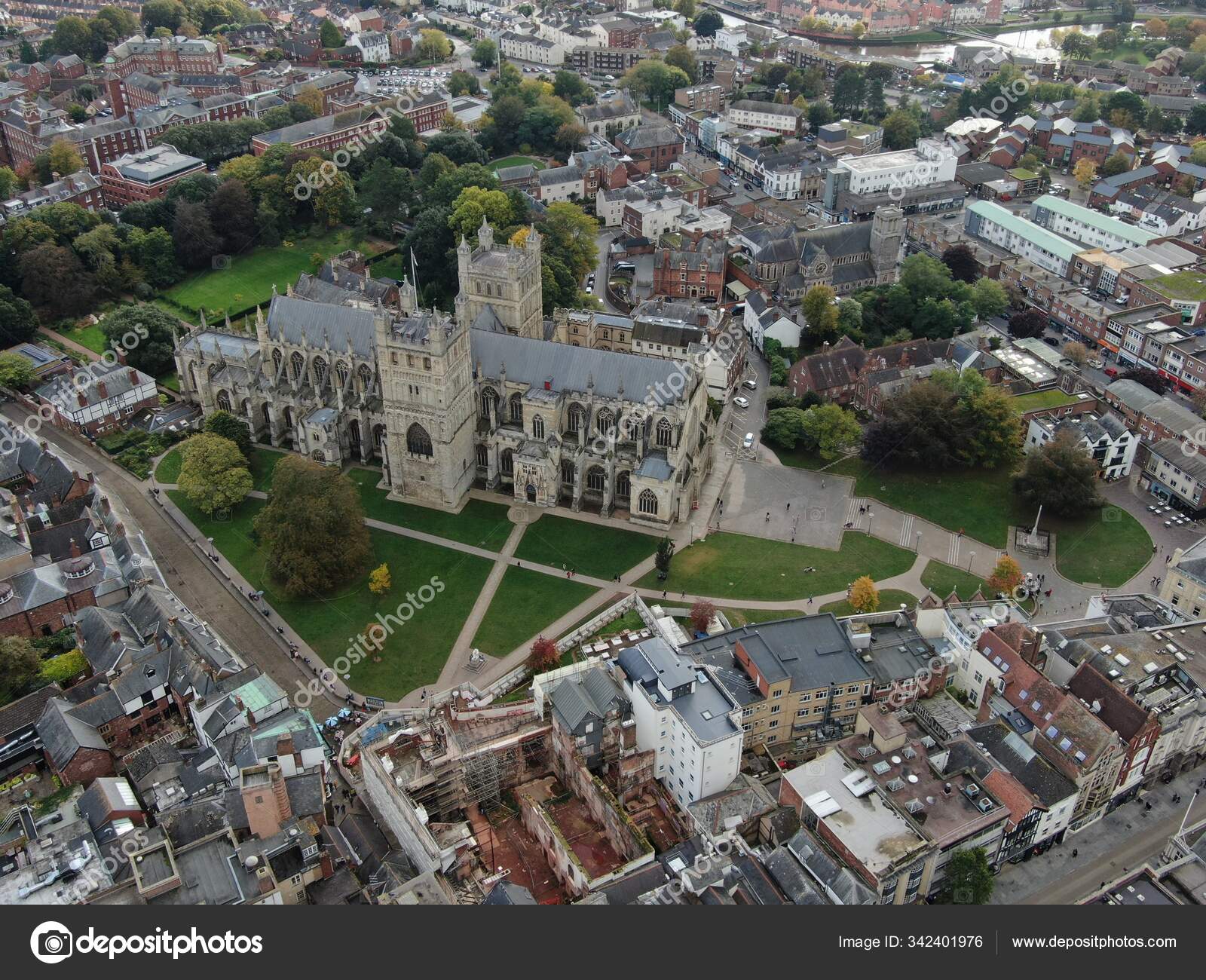 An aerial view of Exeter City centre , Devon , England, UK showing the ...