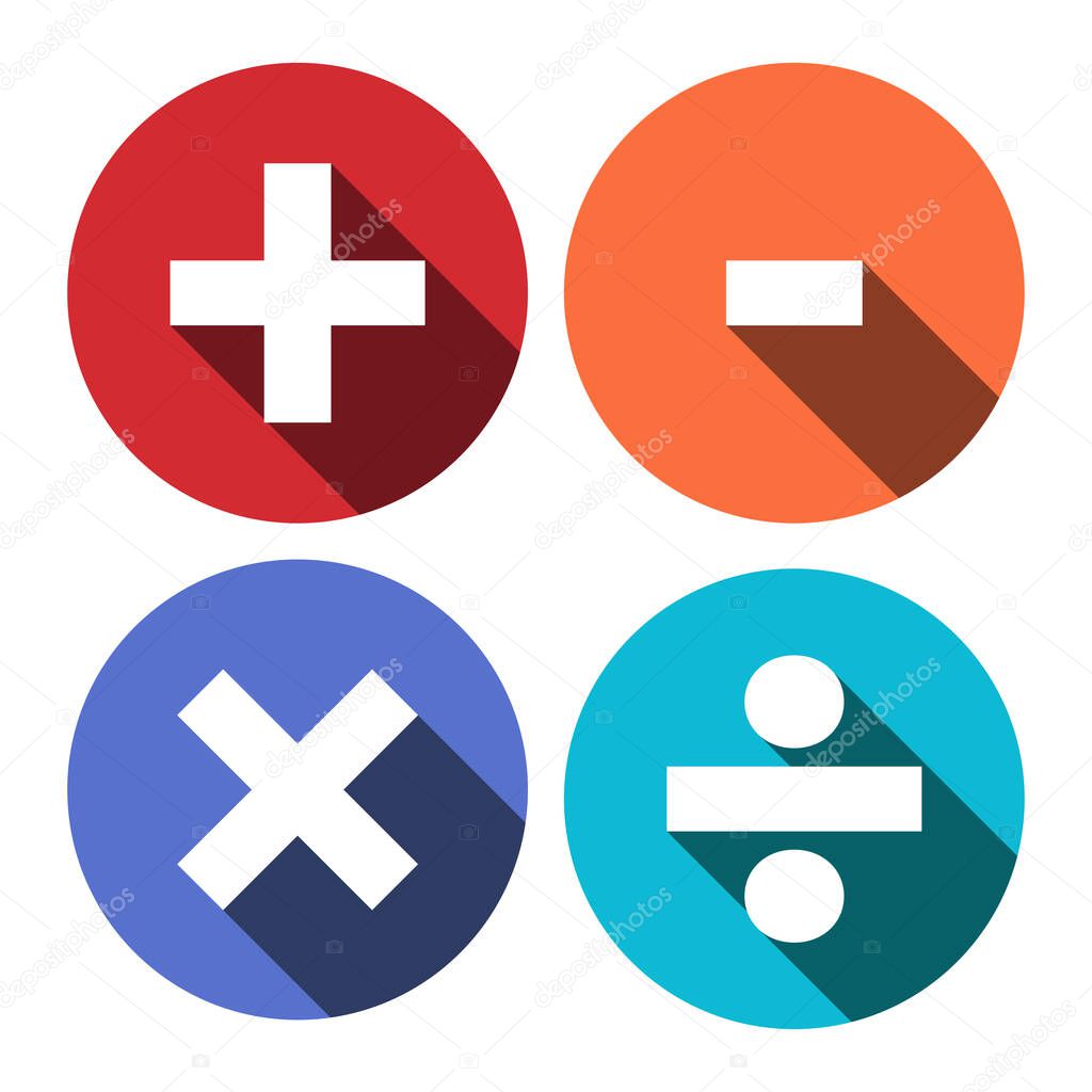 Matemáticas diseño plano largo conjunto de iconos glifo sombra ...