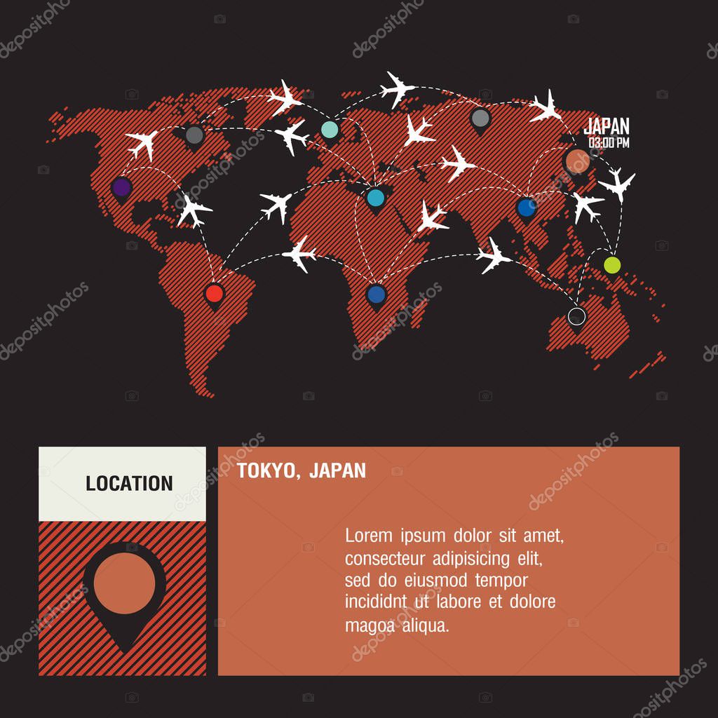 vector mapa de viaje del mundo con aviones 2023