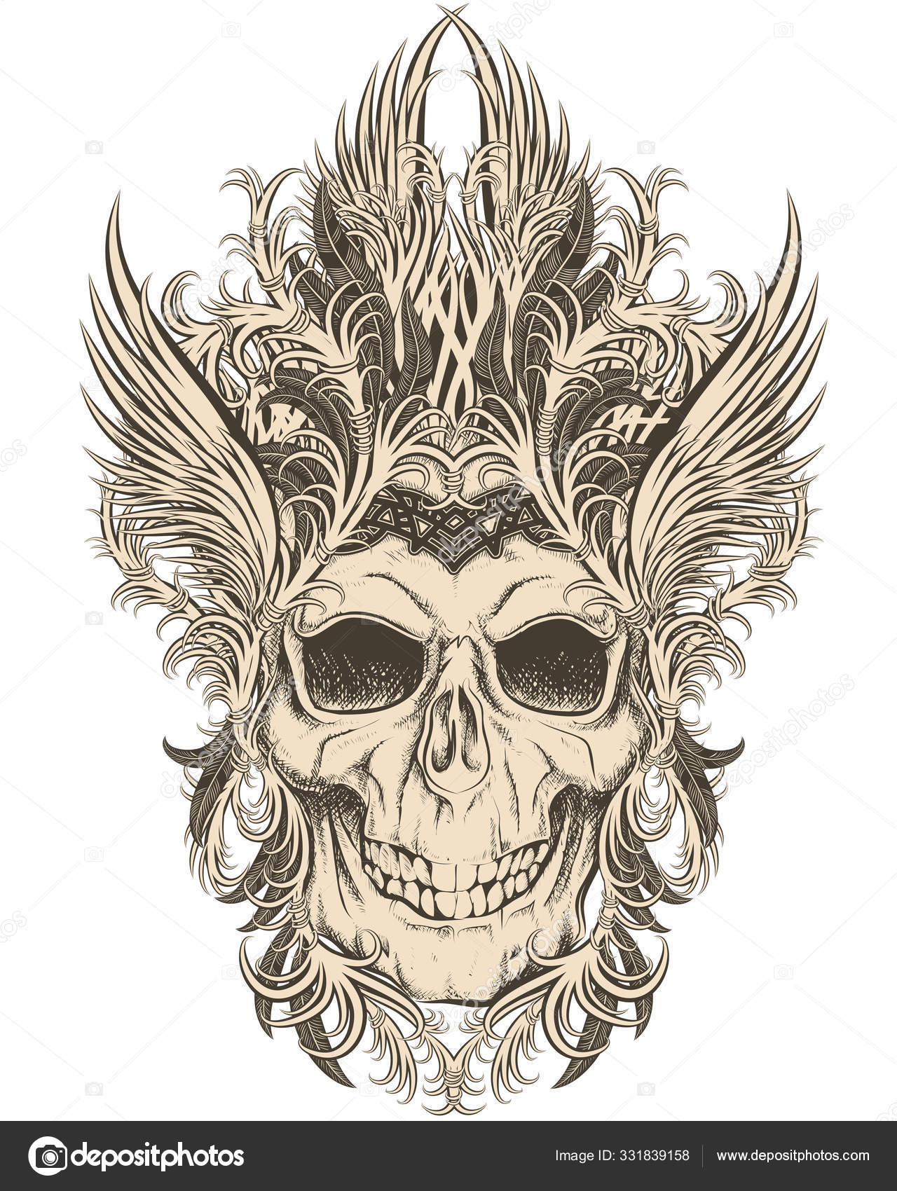 Skull Feathers Vector Illustration Color Background Stock Vector by ...