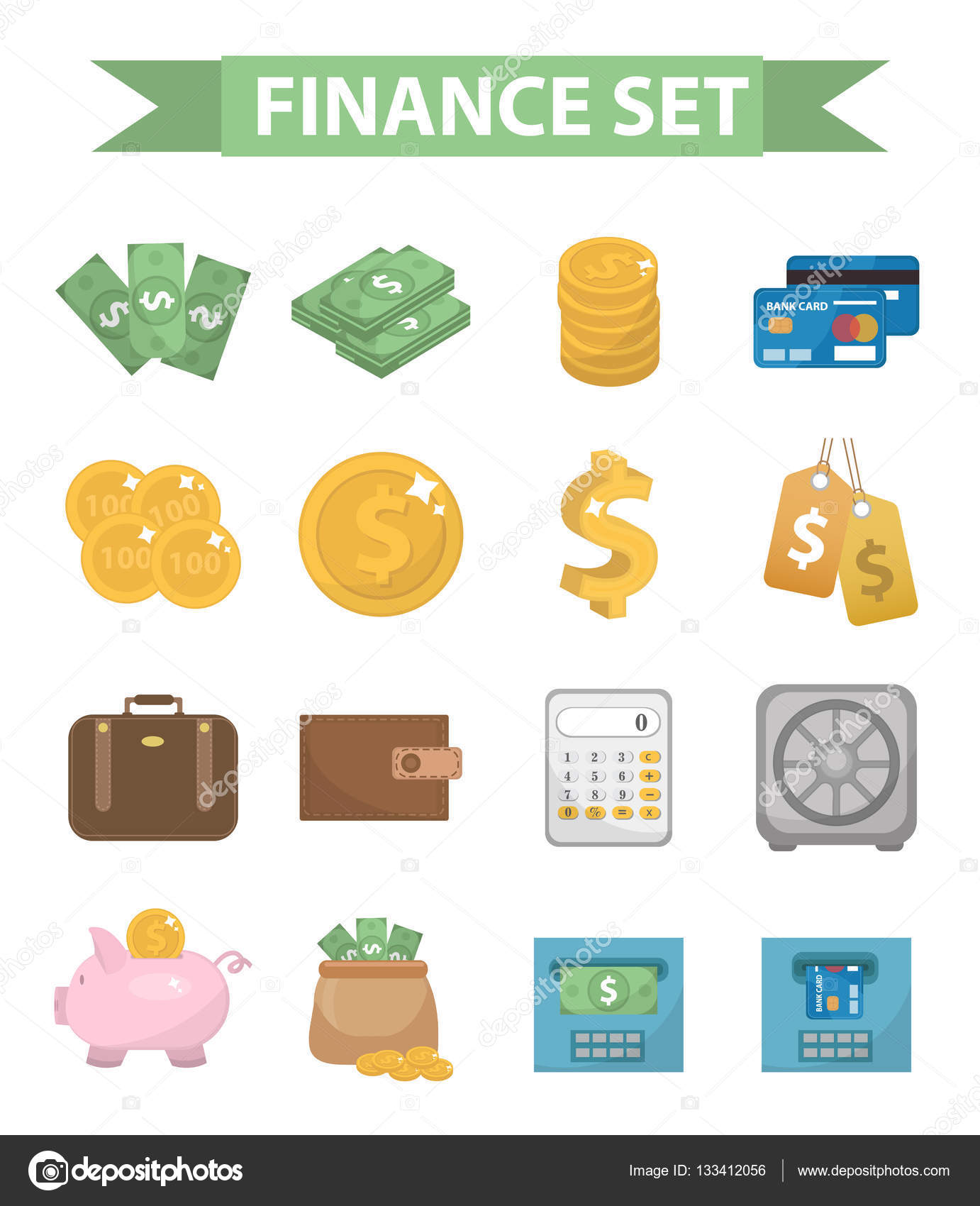 Money and Finance icons, modern flat style. Collection isolated on ...