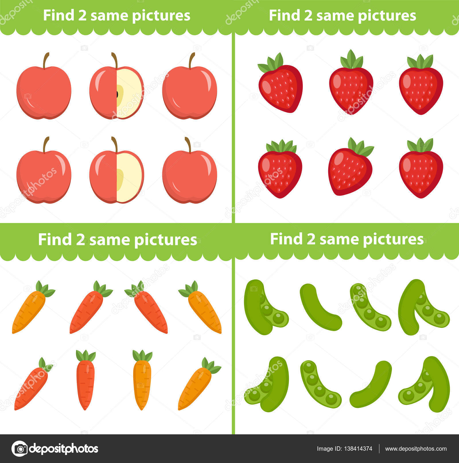 Children s educational game. Find two same pictures. Vector ...