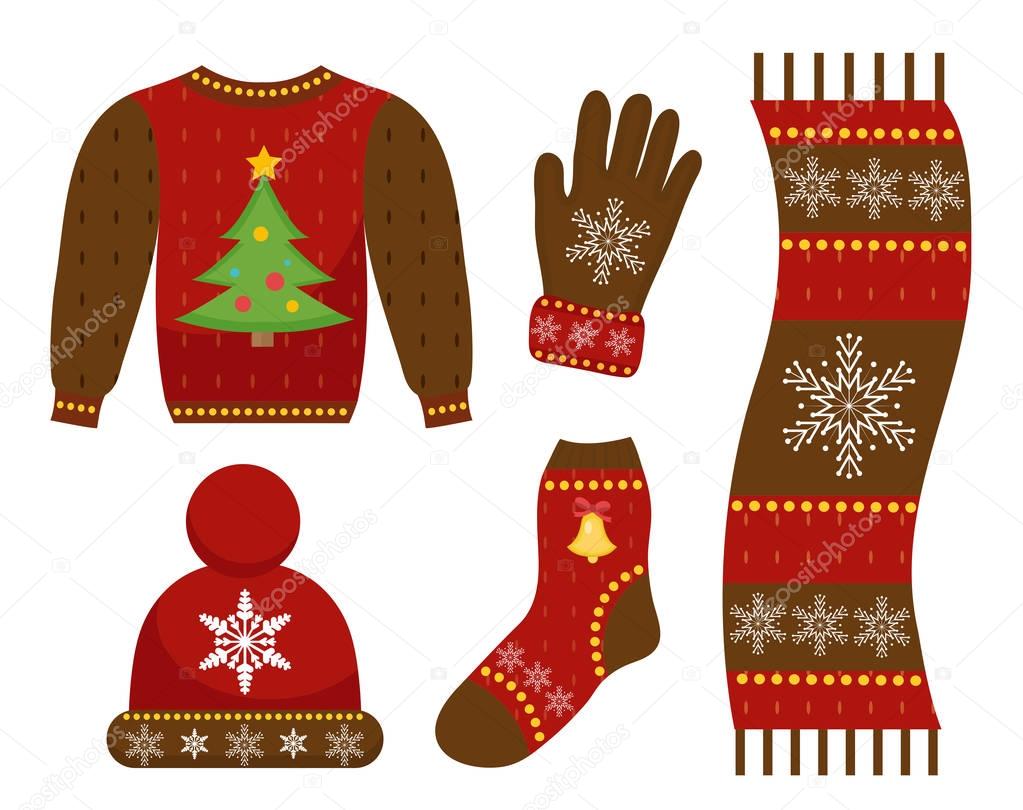 Conjunto de iconos de ropa abrigada de invierno, estilo plano. Ropa de ... Conjunto de iconos de ropa abrigada de invierno, estilo plano. Ropa de ...