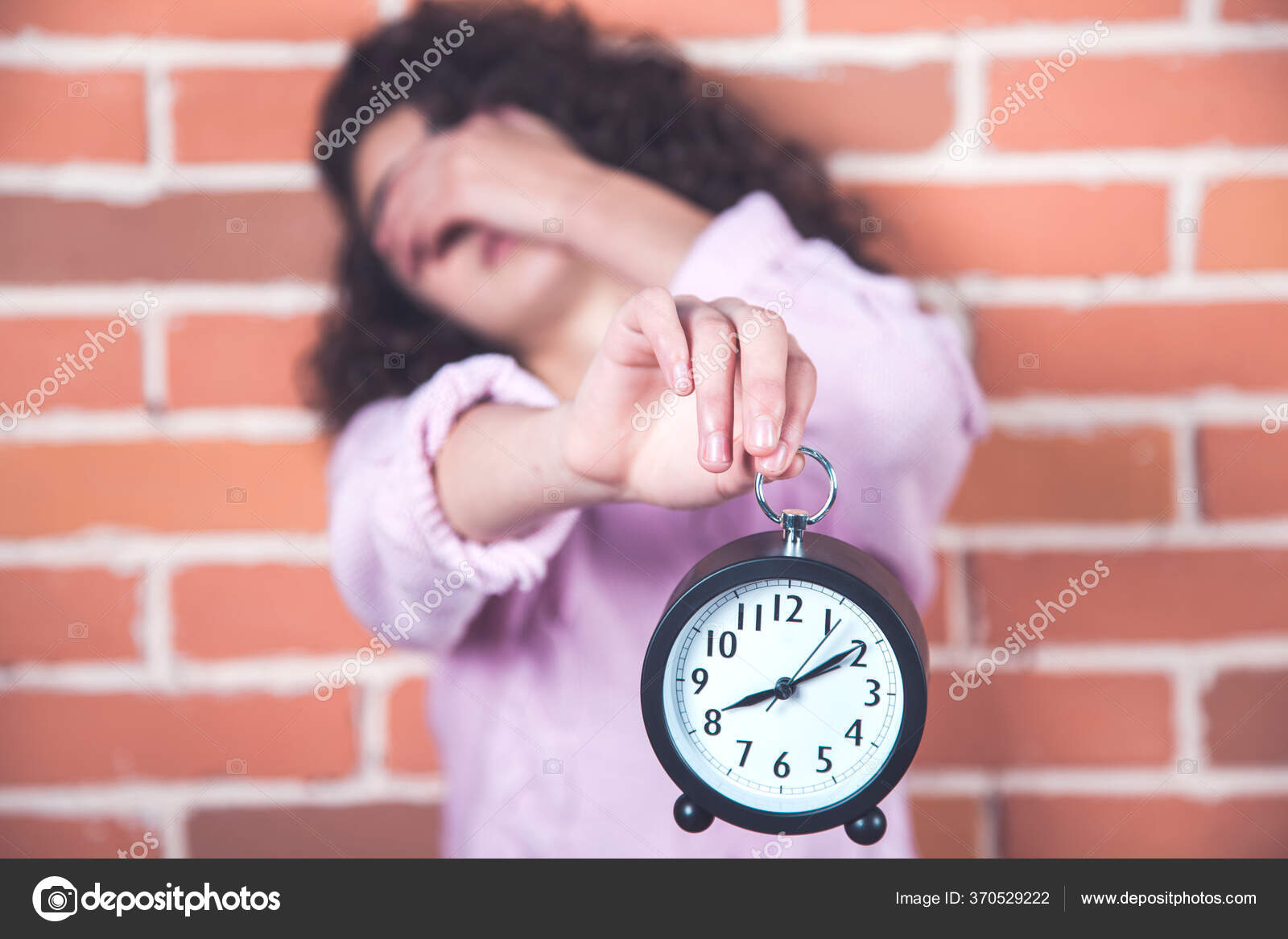 Sad Woman Hand Clock Brick Wall Background — Stock Photo © Aghavni ...