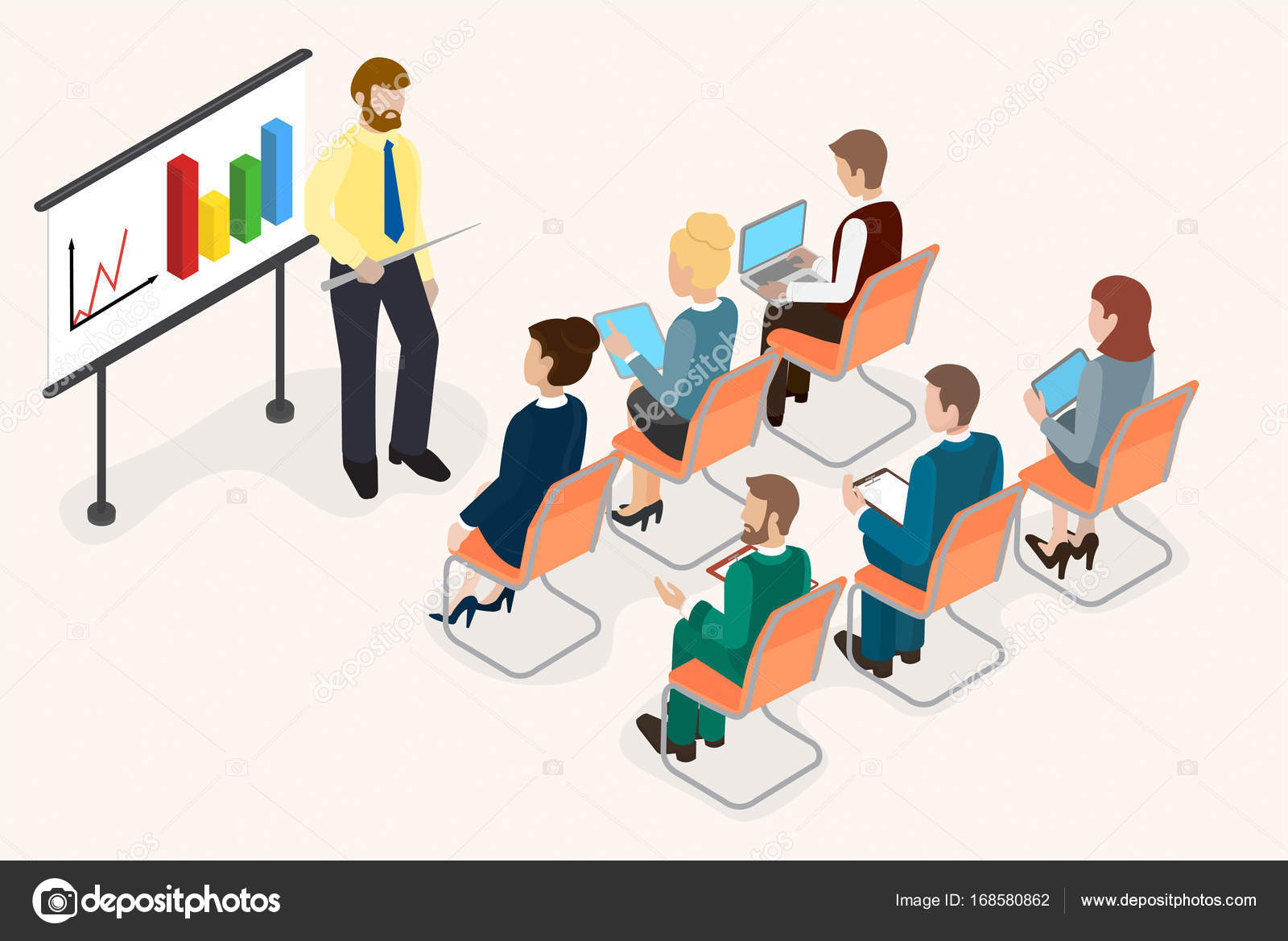 Lecture, report, coaching before office staff. Stock Vector by ...