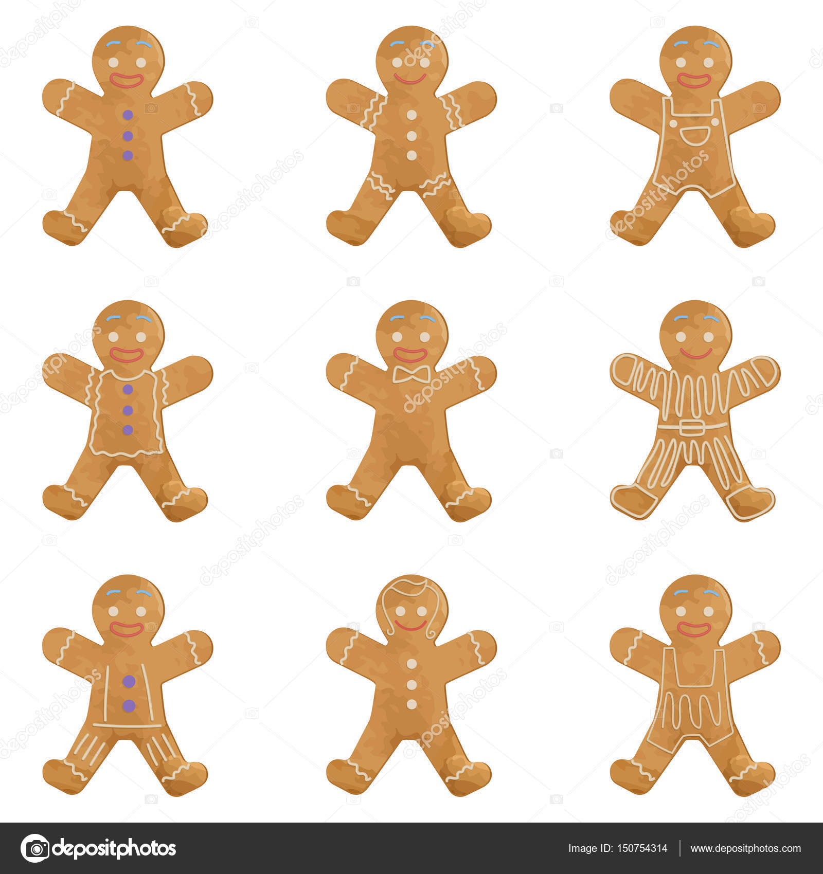 Gingerbread man holiday cookie set. Christmas sweet food Vector ...