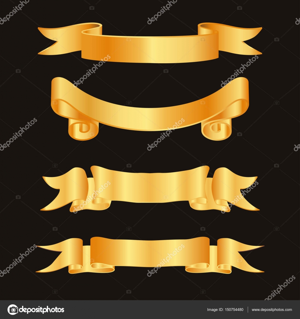 Ruban d'or éléments de décoration. Jeu de gabarits d'étiquettes ...