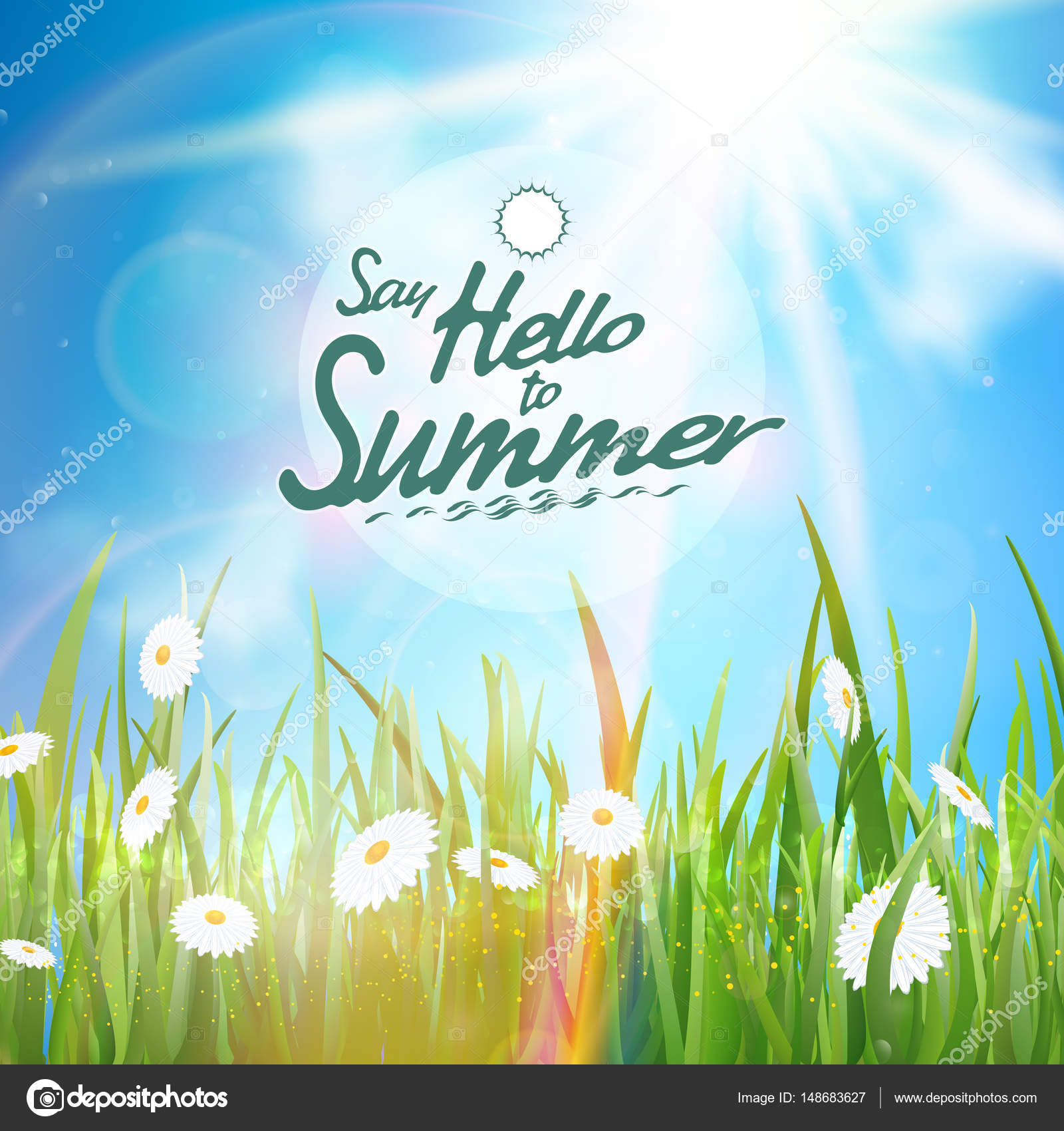 Sunny natural background with sun and grass. Stock Vector Image by ...