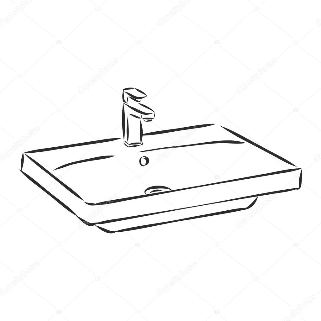 fregadero de porcelana para ba o, ilustraci n de boceto vectorial 2024