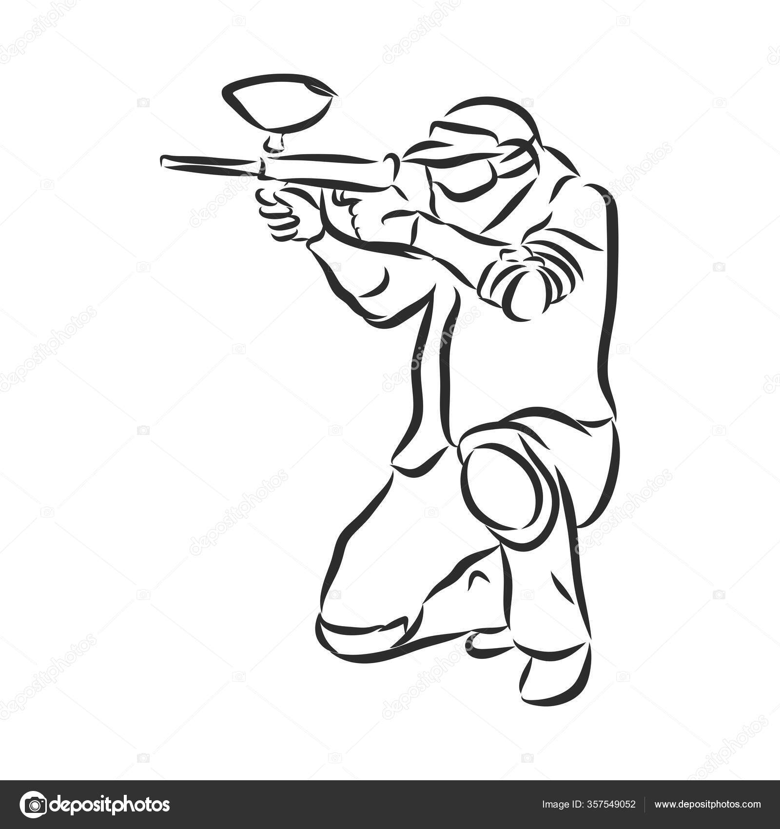 Illustration Paintball Player Extreme Sport Background Drawing Vector ...