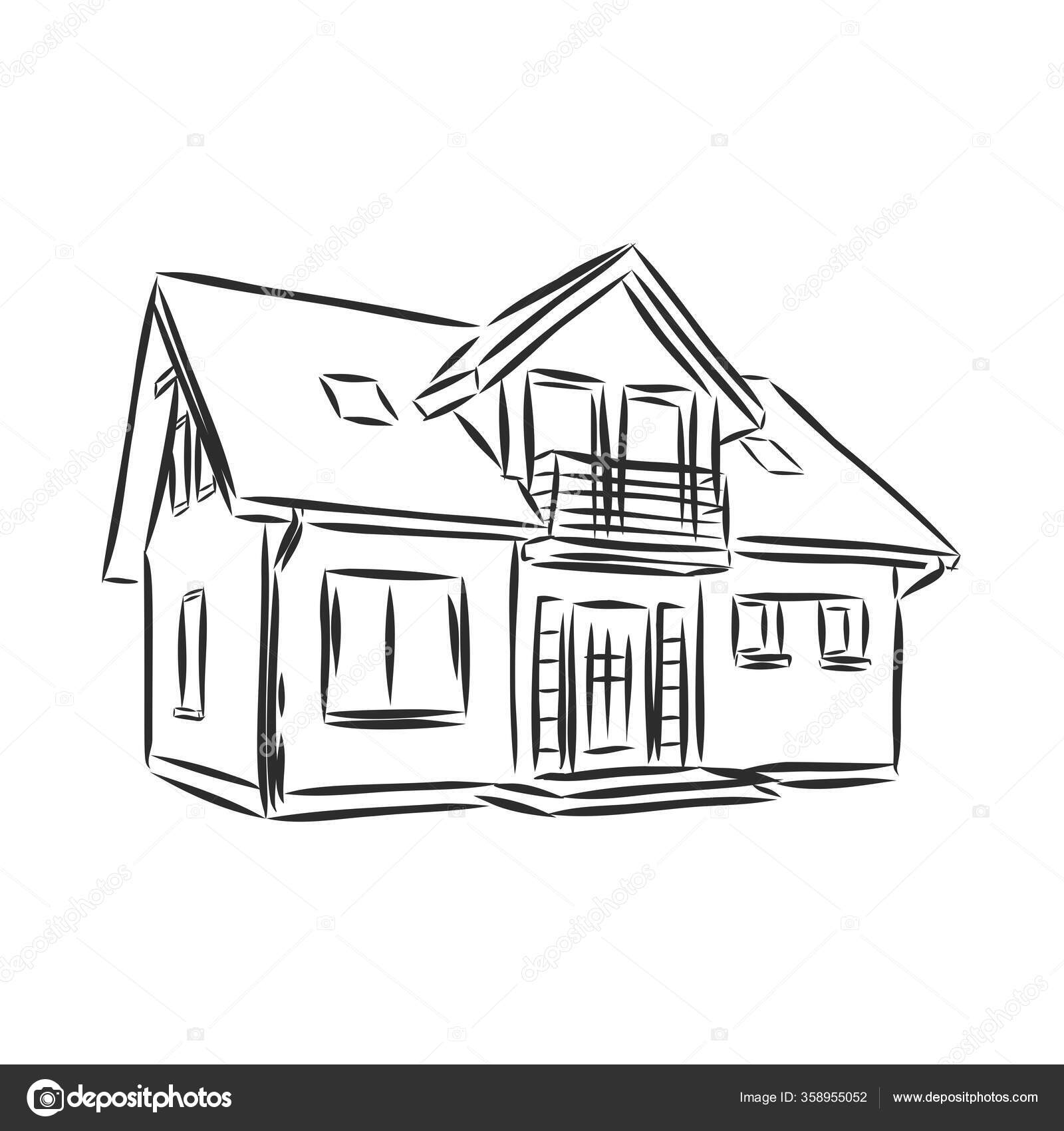 Sketch House Architecture Drawing Free Hand Vector Illustration Outline ... Sketch House Architecture Drawing Free Hand Vector Illustration Outline ...