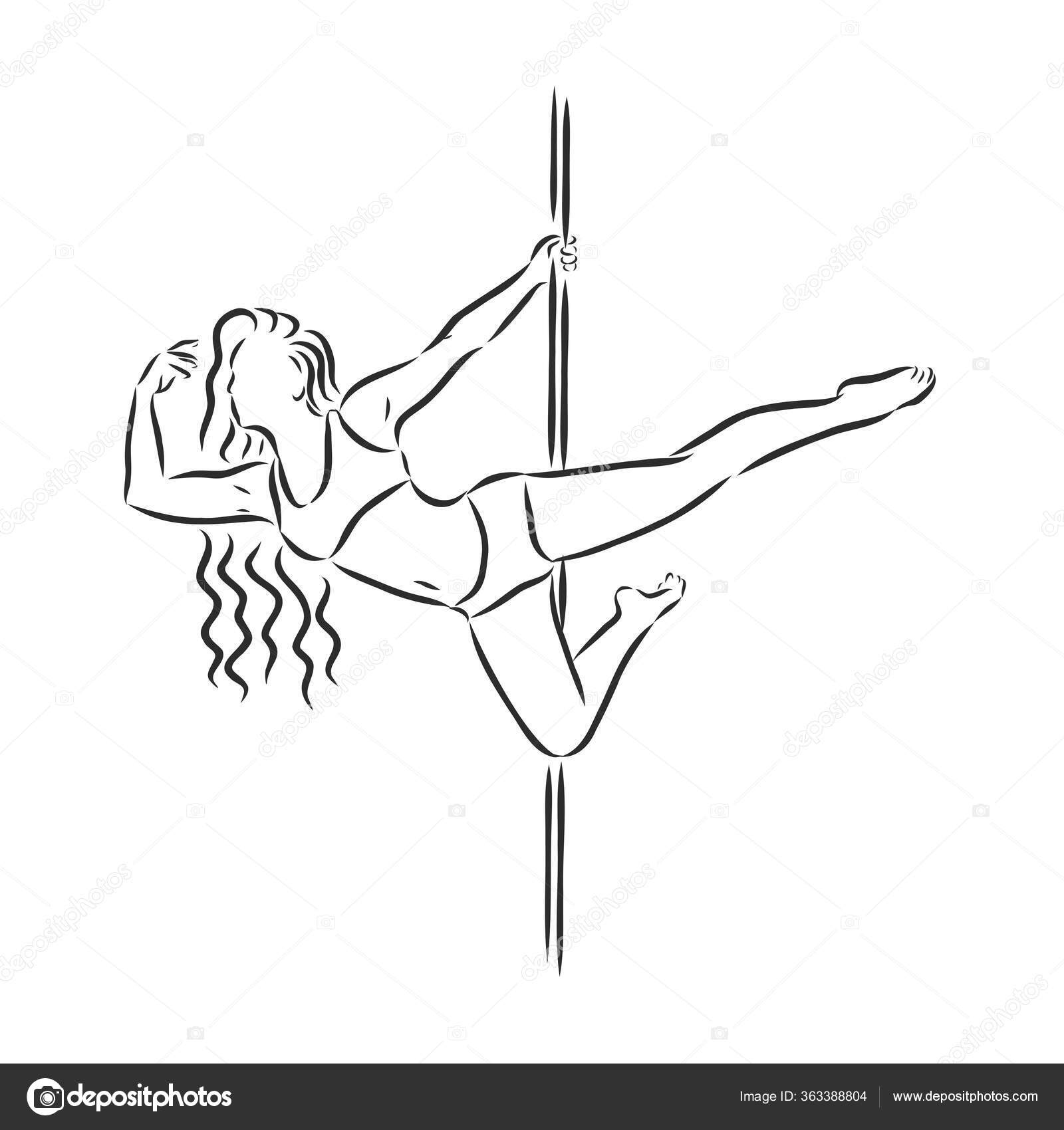 Pole Dancer Pole Beautiful Young Woman Pole ⬇ Vector Image By