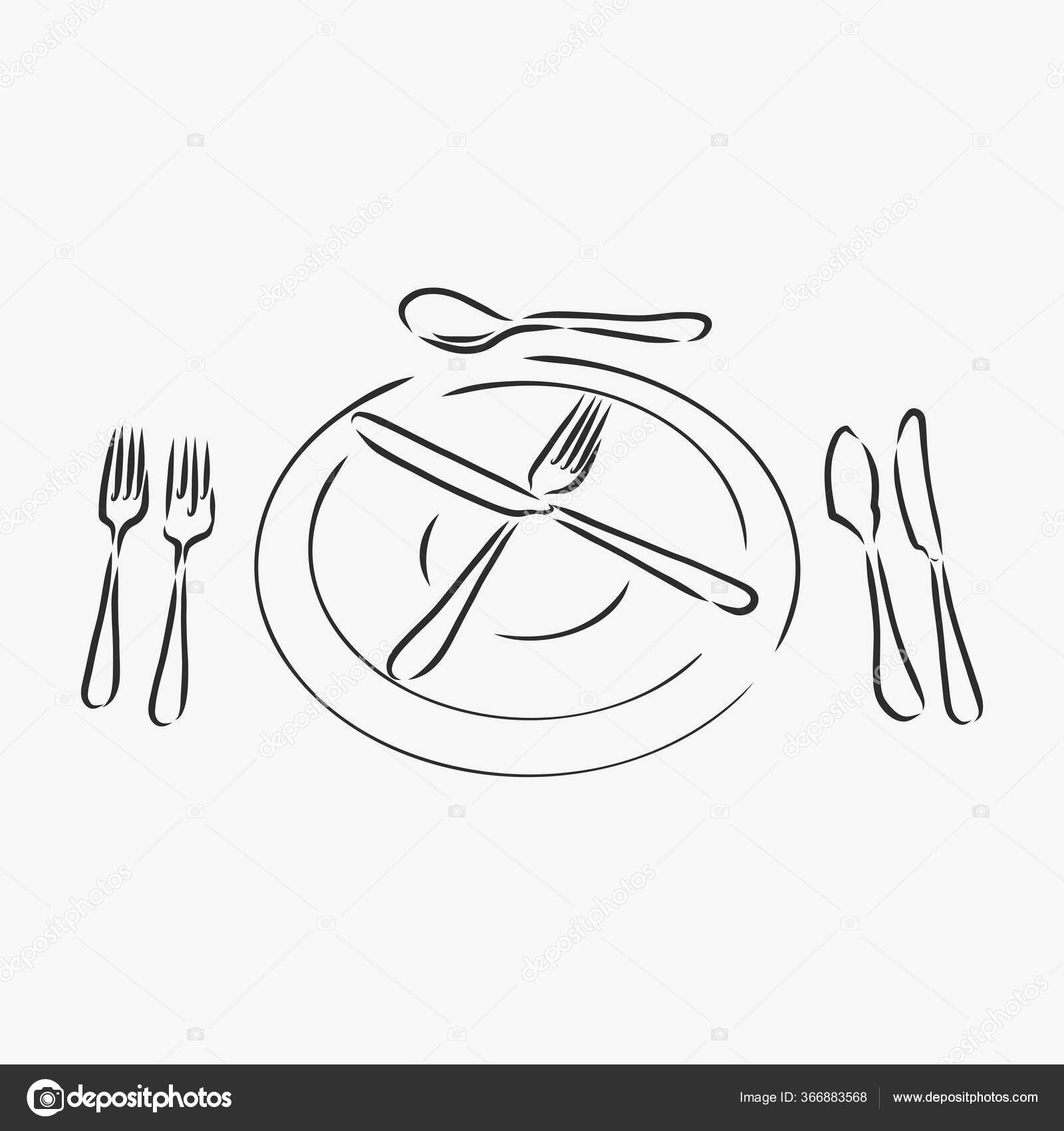 Vector Hand Drawn Illustration Table Setting Set Sketch Vintage ...