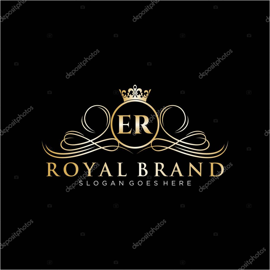 Plantilla inicial de logotipo de marca de lujo ER Letter. 2023